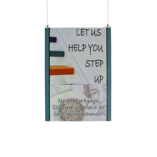 Ceiling wire fix poster holders (suspended pockets)